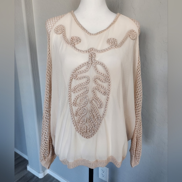 Simply Couture | Tops | New Simply Couture Sheer Open Knit Embroidered ...